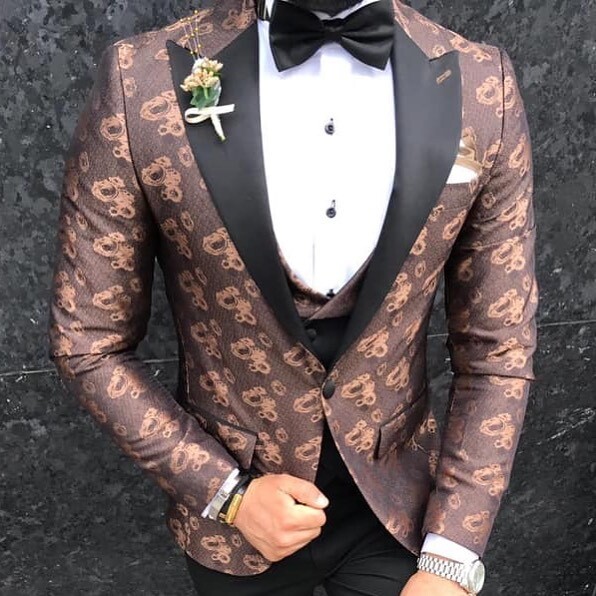 Designer Braun Tuxedo Floral Pattern Men's Wedding Suit Fitted Slim | eBay