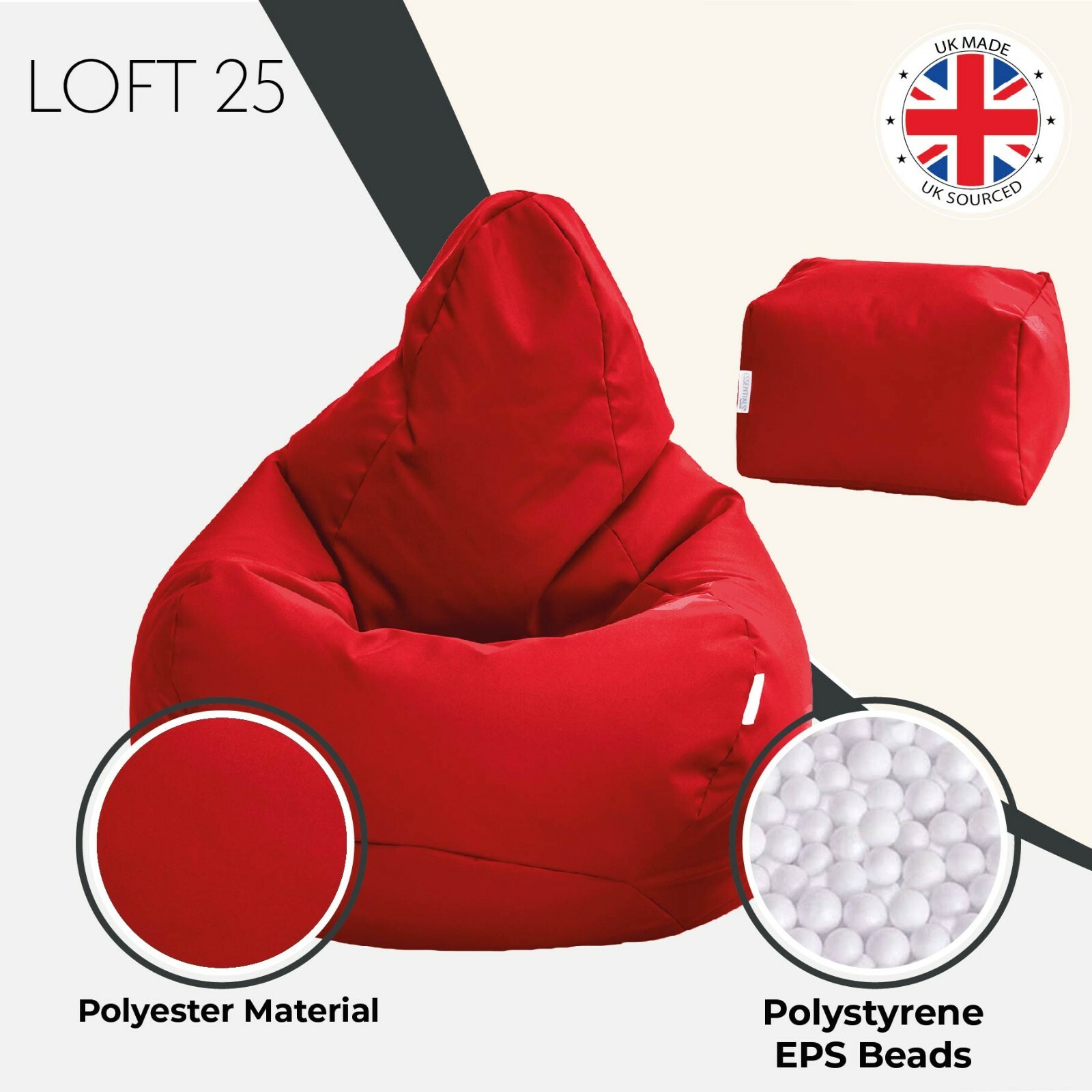 Red Bean Bag & Footstool Indoor Outdoor Water Resistant Ergonomic ...