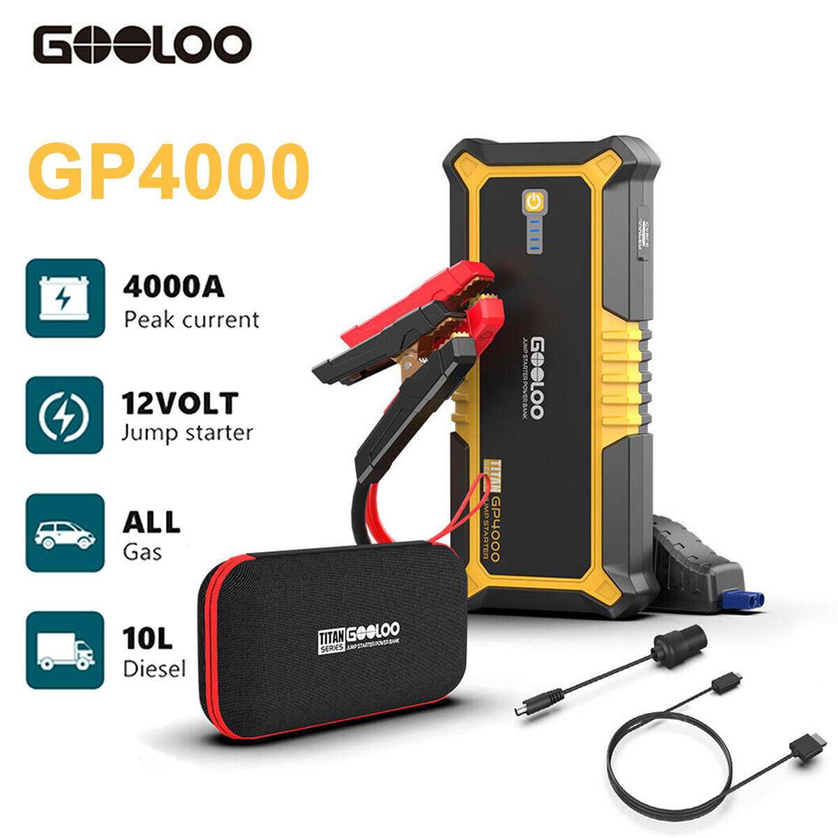 🔥GOOLOO GP4000 Jump Starter 4000A Portable Power Bank Battery Charger ...