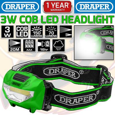 DRAPER COB LED Headlight Torch Lamp 3W 150LM Headlamp Work Light AAA ...