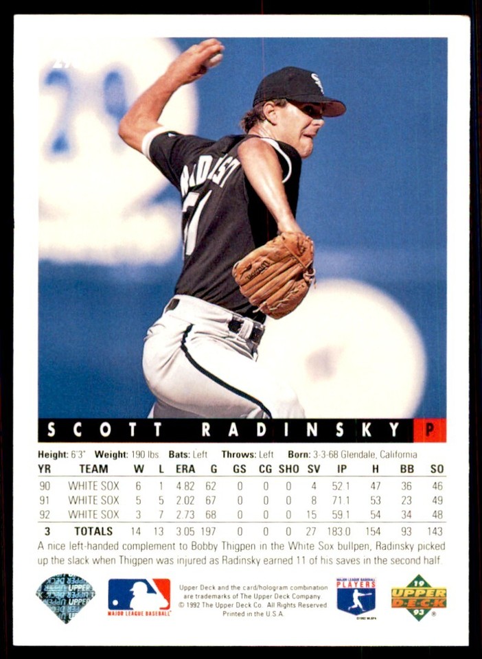 1993 Upper Deck: Scott Radinsky A Baseball Cards #298 | eBay
