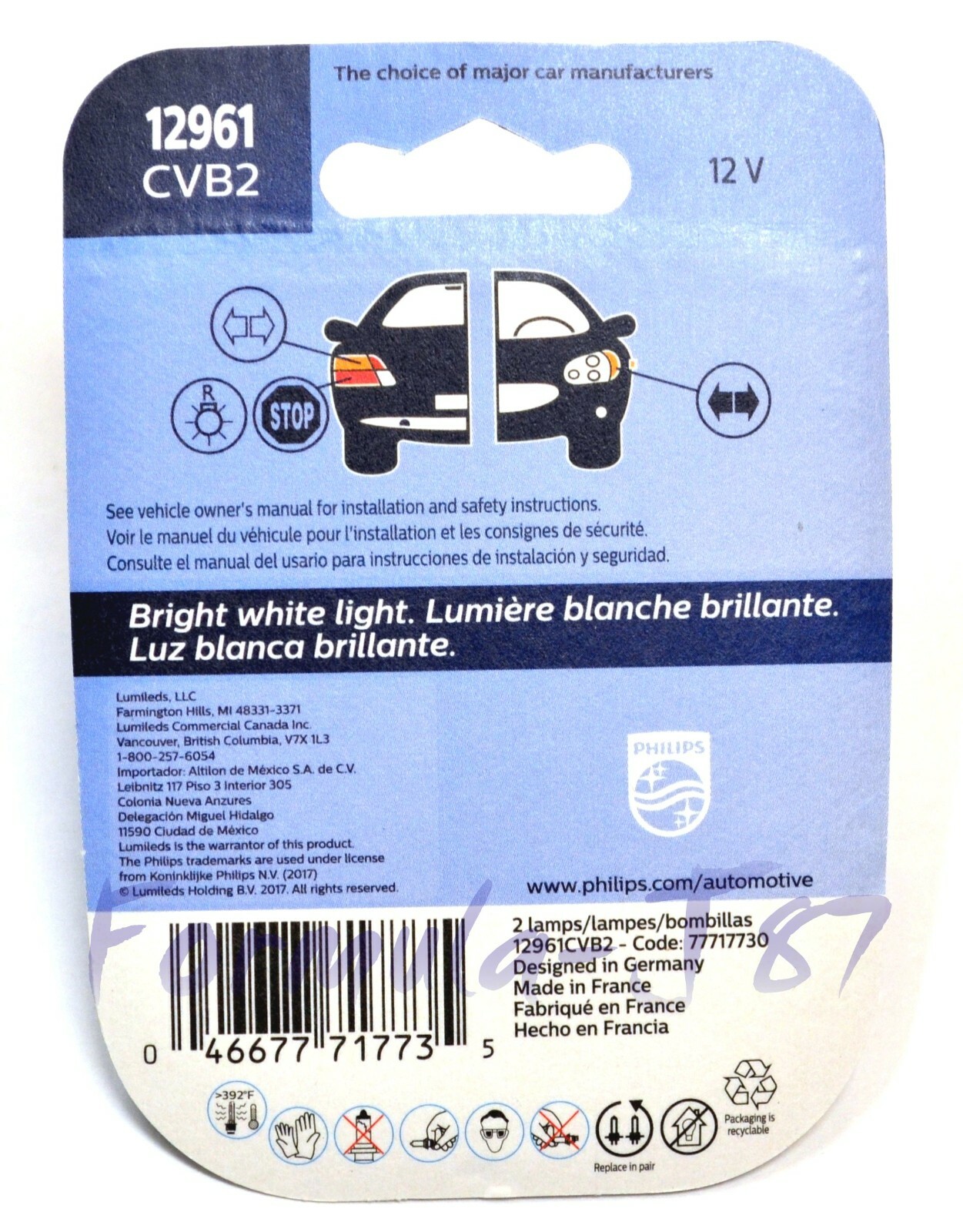 Philips Crystal Vision Ultra 12961 5W Two Bulbs Front Side Marker Lamp ...