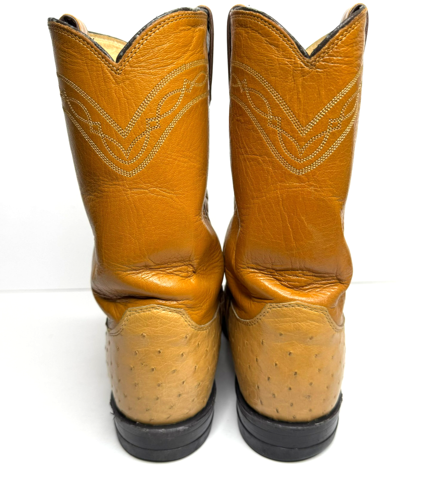 Justin Roper Ostrich Boots Men's 10.5D Brown Leather Hand Crafted USA ...