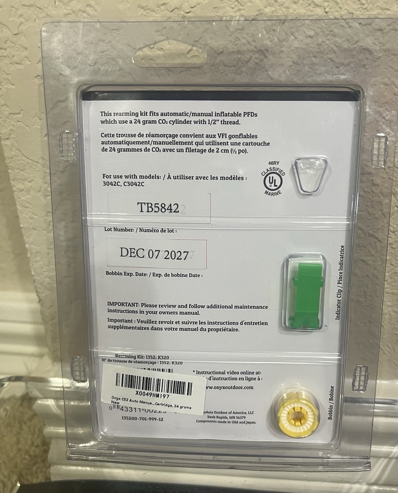 Onyx A/M-24 Gram CO2 ReArming Kit K320 for A/M-24 Inflatable Life ...