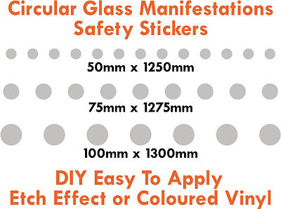 Glass manifestations, safety stickers, round dots 50mm 75mm & 100mm ...