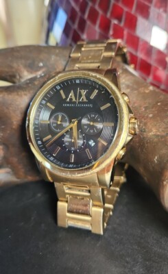 Armani Exchange Mens Day Date Chronograph Gold Tone Watch AX2095 GREAT ...