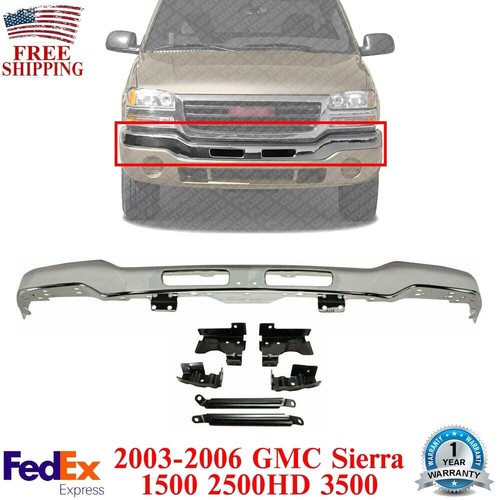Front Bumper Chrome Steel with Brackets For 2003-06 GMC Sierra 1500 ...
