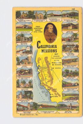 PPC Postcard CA California Missions Map Showing The Locations Multi ...
