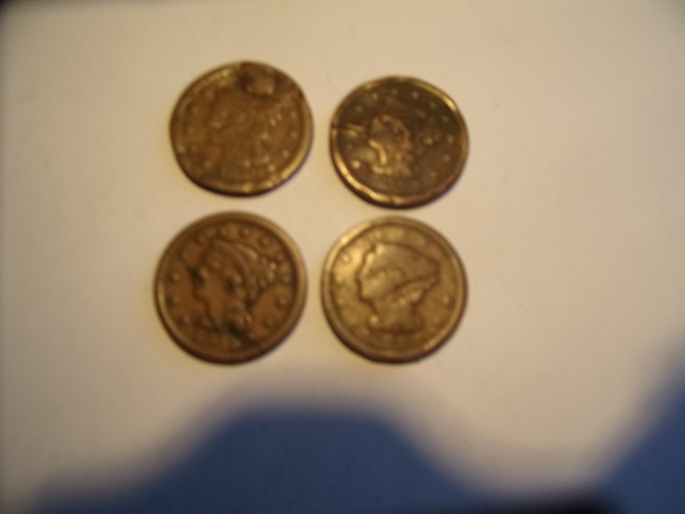 4 Collectible Antique CULL US Braided Hair Large Cents-Cut- Damage ...