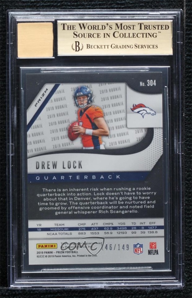 2019 Prizm Rookies Red Wave /149 Drew Lock BGS 9.5 GEM MINT Rookie Auto ...