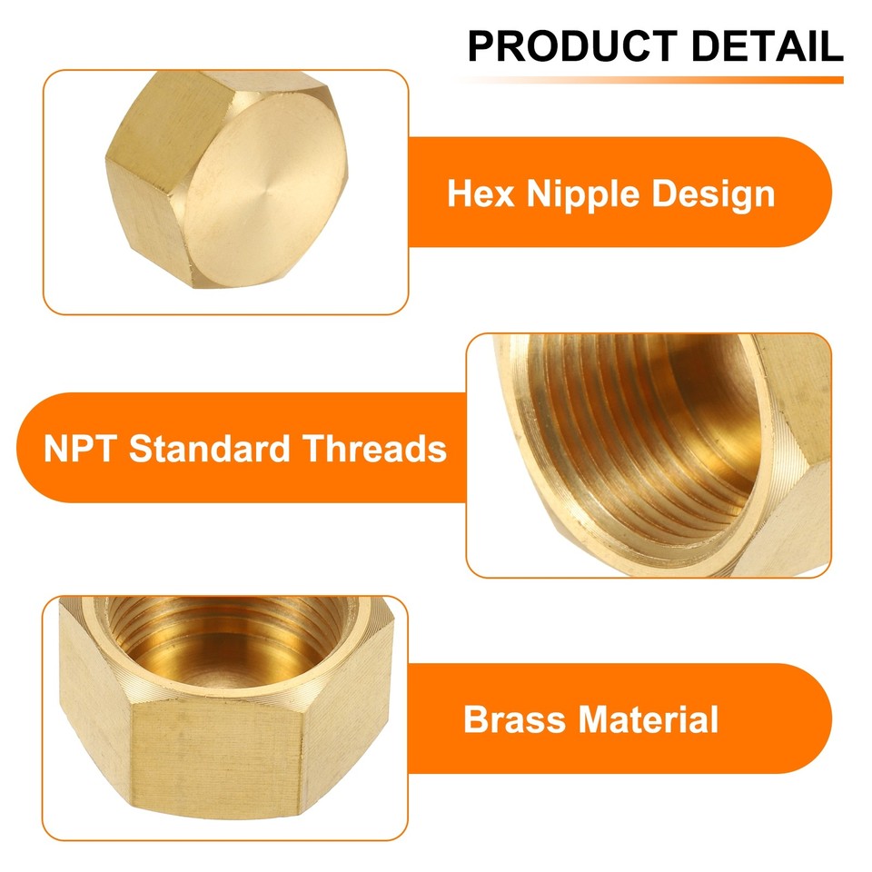 2Pcs Brass Compression Cap Stop Valve Cap 3/4" NPT Hex Thread Flare Cap ...