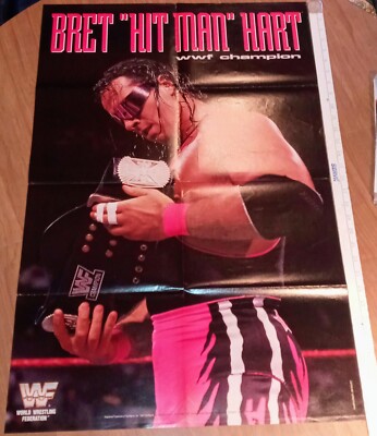 Vintage Poster WWF BRET "HITMAN" HART double sided 1992 WWF CHAMPION ...