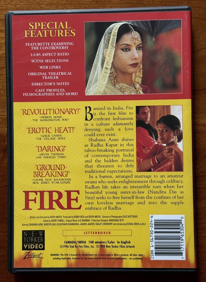 Fire (DVD, 2000) India Deepa Mehta Shabana Azmi Nandita Das Kulbushan ...