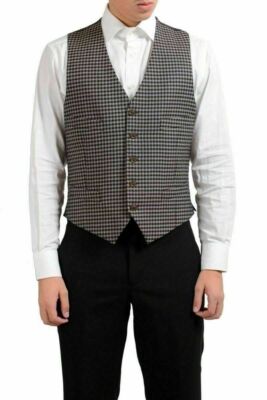 Men's 100% Wool Plaid Brown Button Up Vest US M IT 50 | eBay