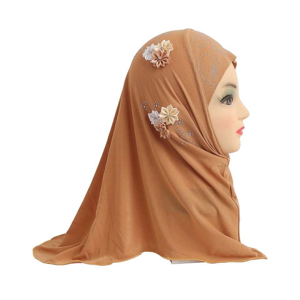 Muslim Girls Kids Prayer Hijab Scarf Shawl Flower Turban Headwrap ...