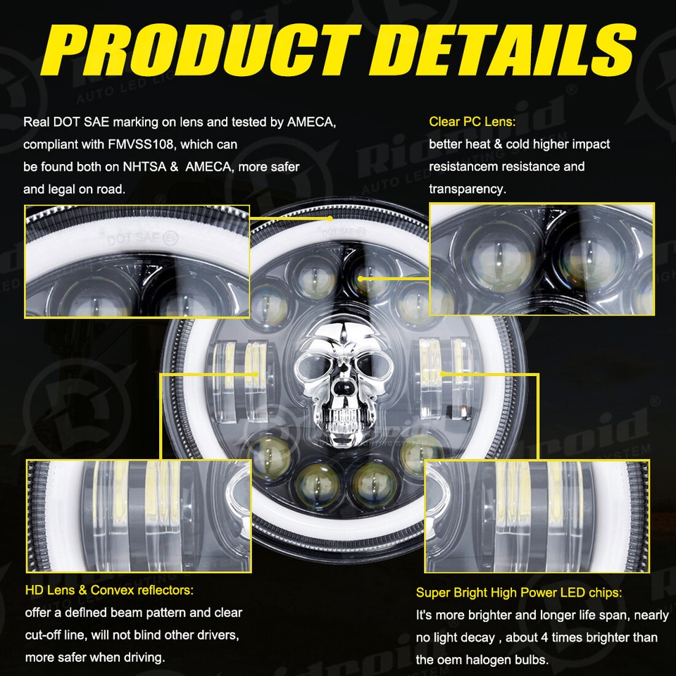 7" Inch RGB LED Headlights Halo Angel Eyes DRL for Chevy C10 Camaro ...