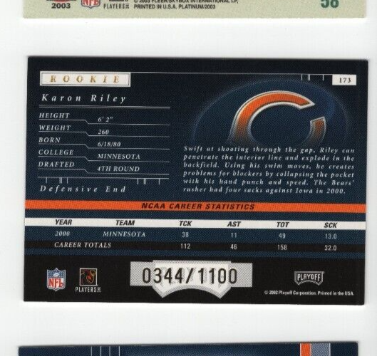 2001 Playoff Preferred: Karon Riley 173 #/1100! Chicago Bears! ROOKIE ...