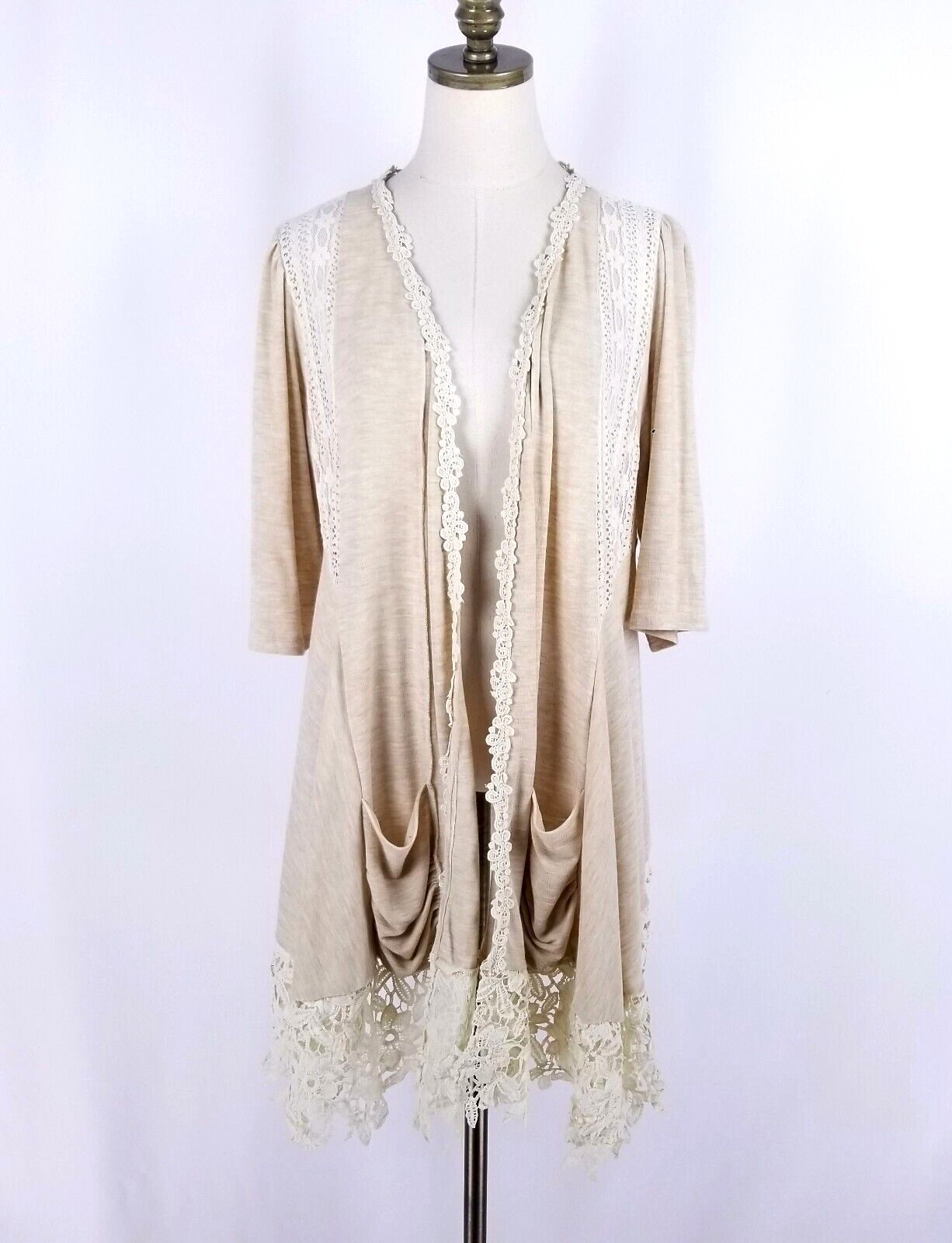 Origami By Vivian Lace Cardigan Duster Size Plus Beig… - Gem