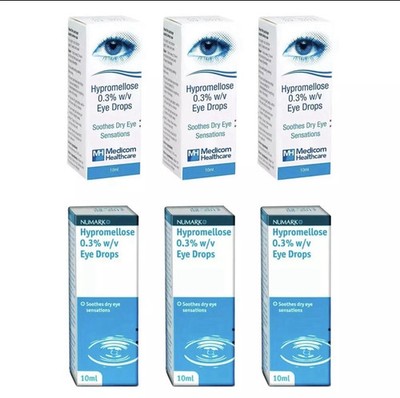 Hypromellose 0.3% Eye Drops for Dry Eyes, 10ml, 6-Pack Brand, Brand May ...