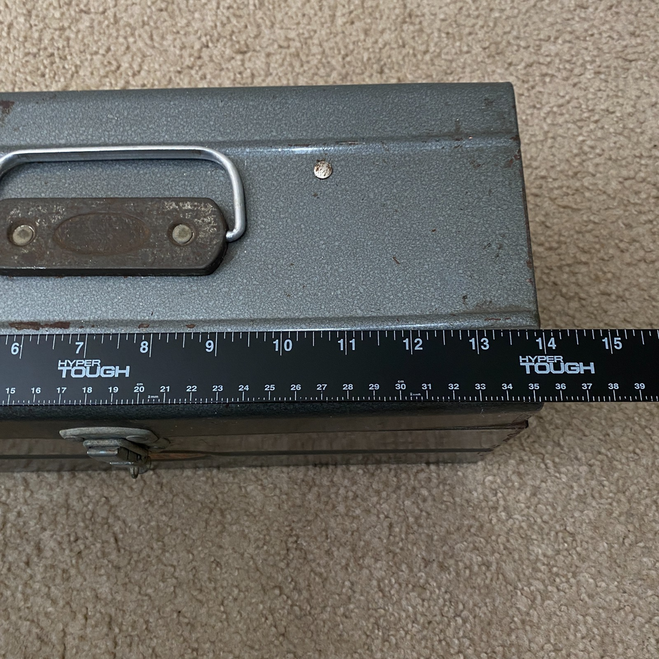 Vintage DUNLAP Metal Tool Box / Tackle Box With Hinged Tray Storage 14 ...