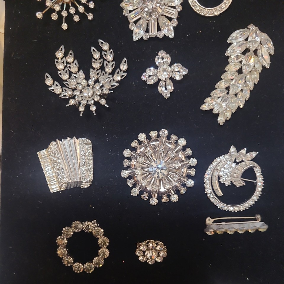 Vintage Clear Rhineston Paste Pin Brooch Lot of 14 Starburst Bar Art ...