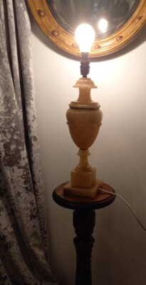 Antique Pink Alabaster Marble Urn Table Lamp Brass Decoration Square ...