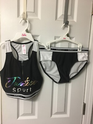 NWT GIRLS JUSTICE SPORT 2pc tankini BATHING SUIT SZ small 7-8 black ...