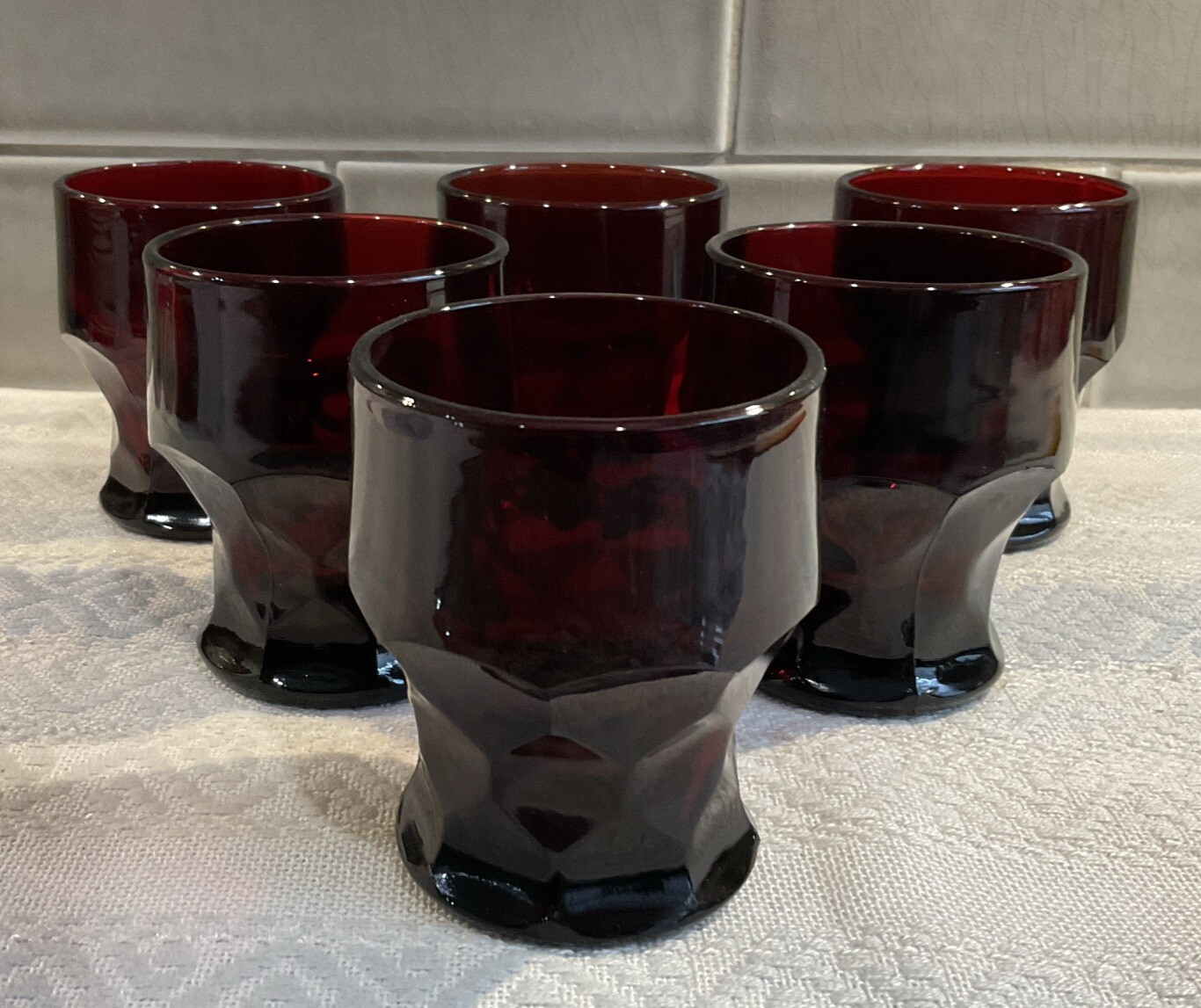 Vintage Ruby Red Thumbprint Glass Goblets set of 6 - 3.25” | eBay