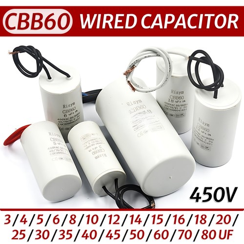 CBB60 Wired Capacitor Start Run Motor Generator Compressor 3UF to 80UF ...