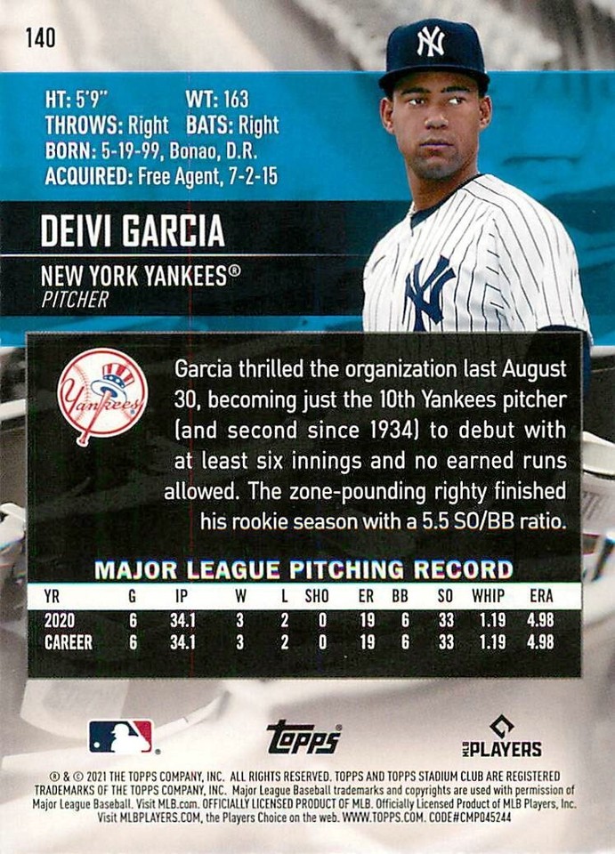 2021 Stadium Club #140 Deivi Garcia YANKEES RC | eBay