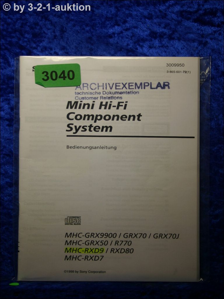 Sony Bedienungsanleitung MHC RXD7 RXD9 RXD80 GRX50 GRX70 GRX9900 (#3040 ...