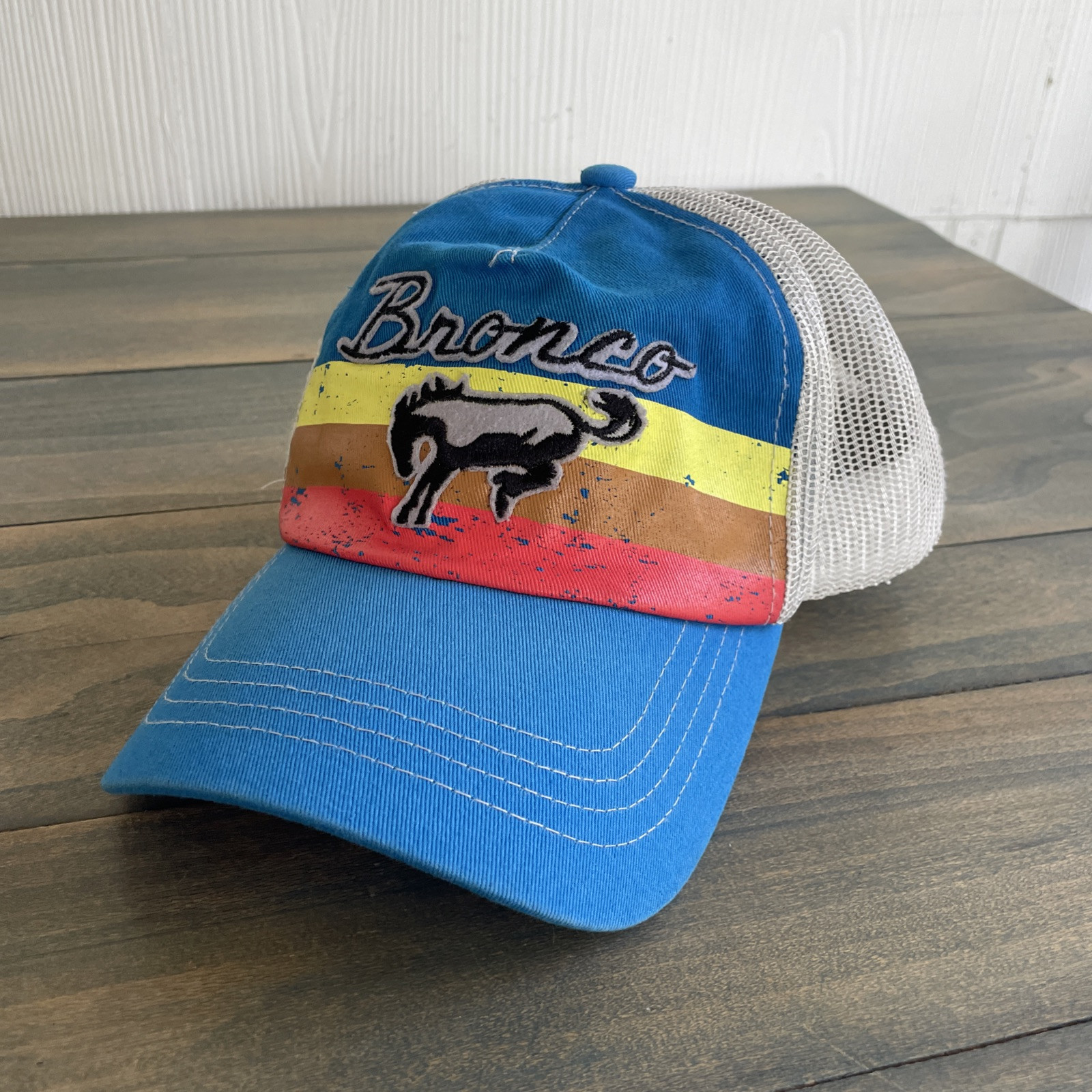 Ford Bronco Retro Striped Look Blue & White Snapback … - Gem