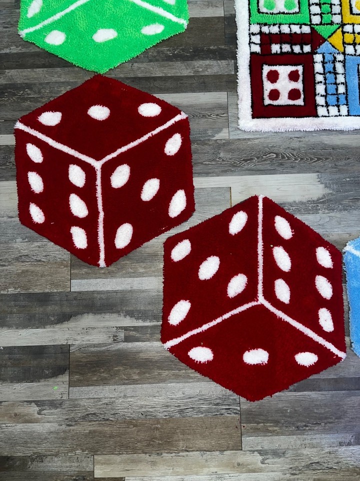 Ludo board game and dice hand-made tufted rug -9 piece set- playable ...