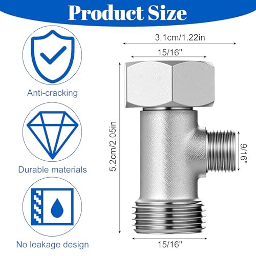 Bidet T Adapter, T Valve Toilet Faucet Hose Splitter 3 Way 7/8inch 3 ...
