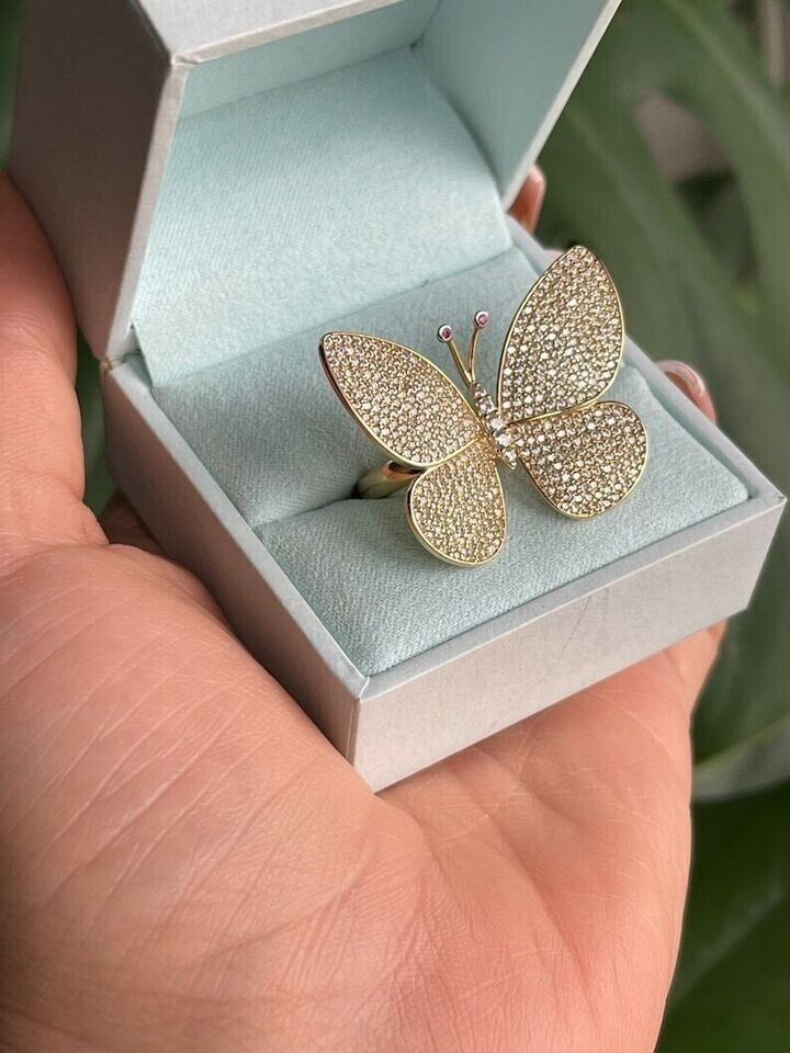 2Ct Round Cut Lab-Created Diamond Butterfly Wedding Ring 14k Yellow ...