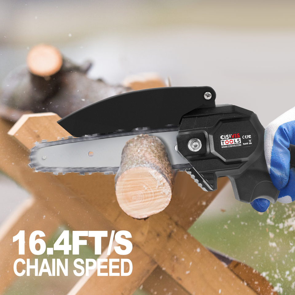 2 Batteries 6/4 Inch Mini Cordless Chainsaw Electric One-Hand Saw Wood ...