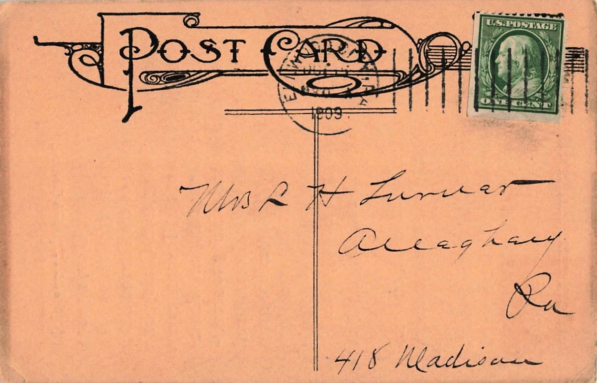Vintage Postcard Back With Stamp