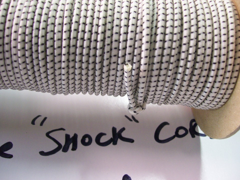 E-Z Catch Bungee shock cord 1/8" x 100' Spool, White w/ Black Tracer ...