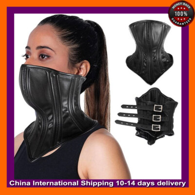 PU Leather Lockable Neck Corset Collar Restraints Bondage Collar Mouth ...