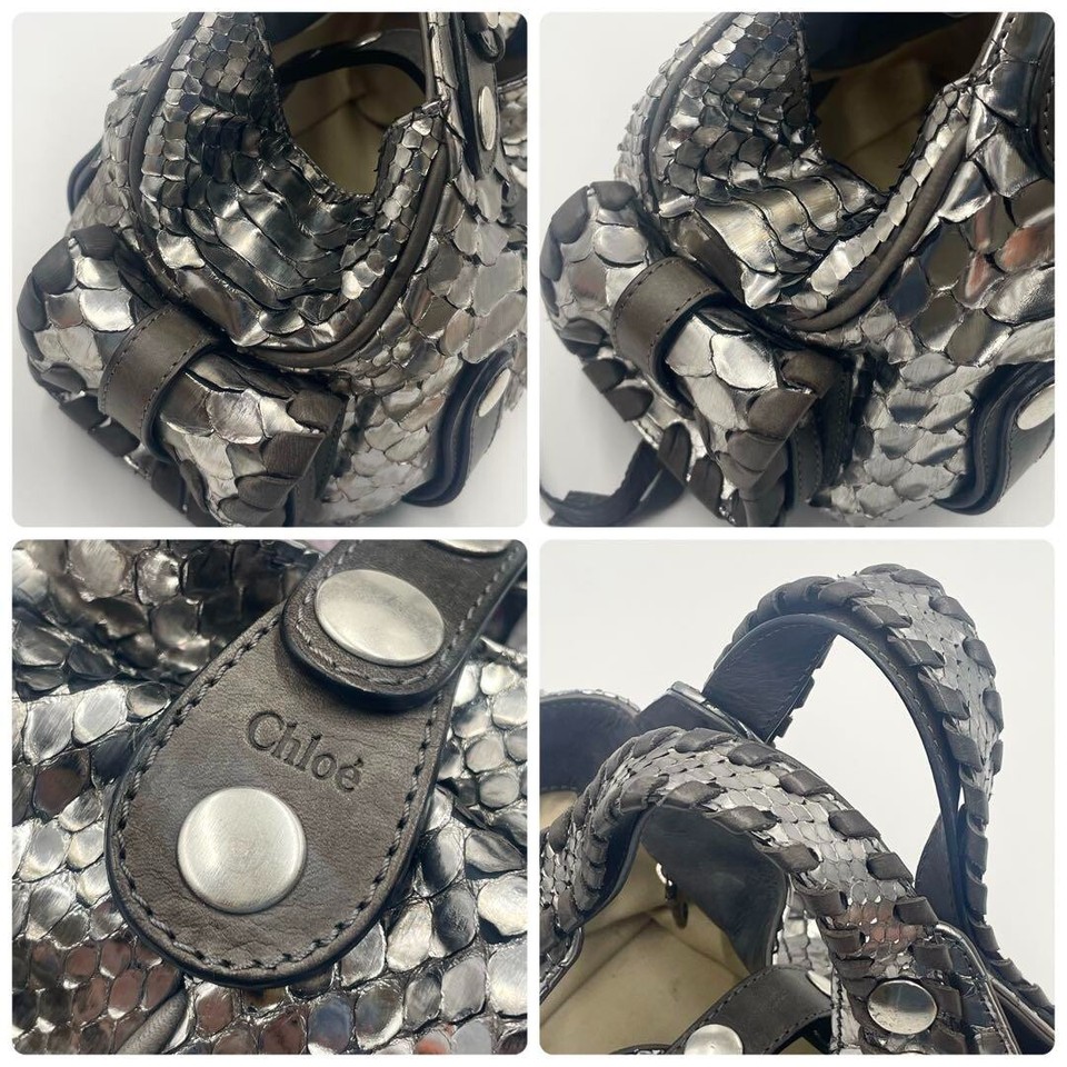 Chloe Silverado Silver Gray Leather Handbag One Shoulder Bag | eBay