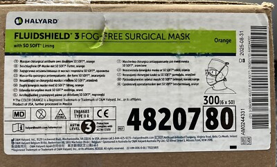 Halyard FluidShield ASTM Level 3 Fog-Free Surgical Face Mask 48207 Case ...
