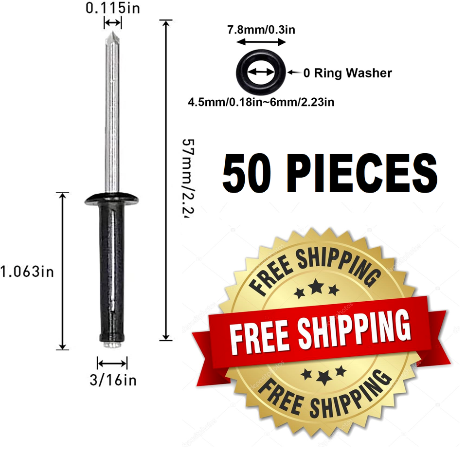 50 Kayak Tri Bulb Rivets ALUMINIUM 3/16 Grip Rivet BLACK Pop Rivet ...