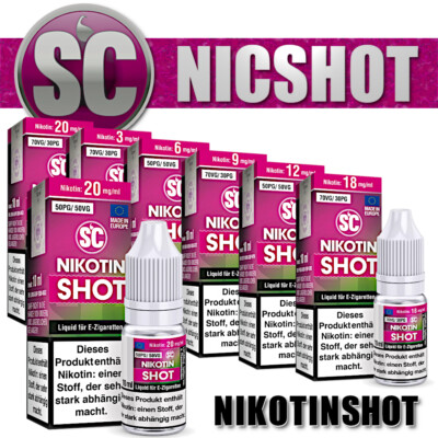20mg /18mg SC Nikotin Shots 10x10ml 50/50 - 70/30 Nikotinshot Base für ...