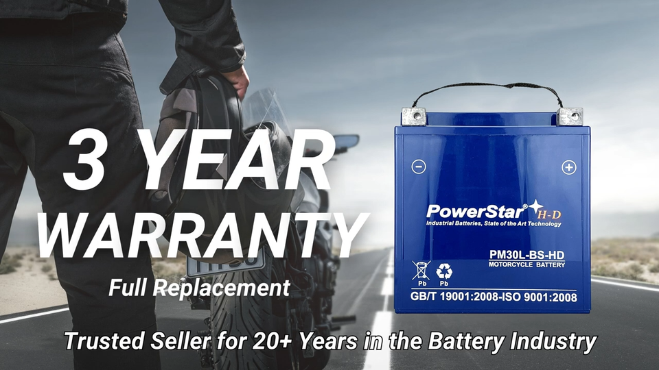 PowerStar HD AGM UTV & Motorcycle Battery YTX30L, YTX30L-BS, YB30CL-B ...