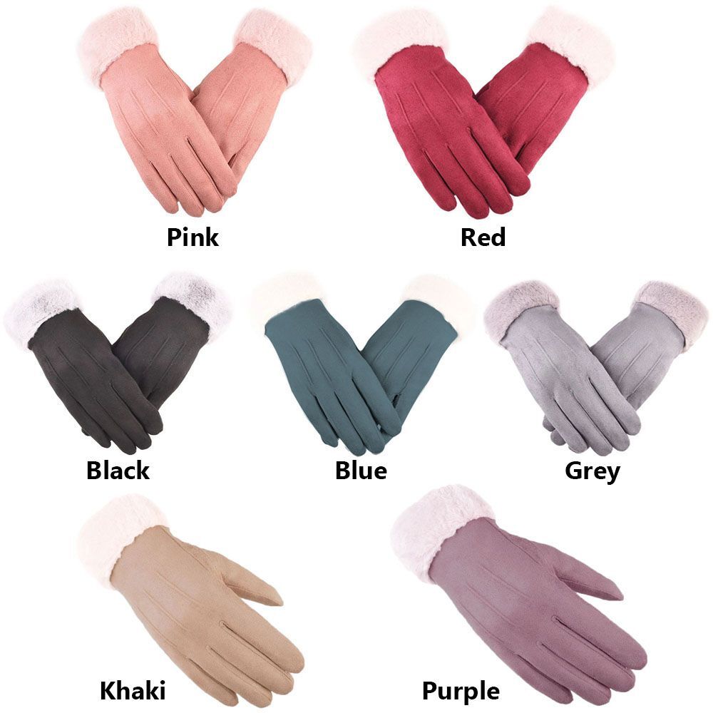 Autumn Winter Full Finger Mittens Thick Plush Furry Warm Mitts Women ...