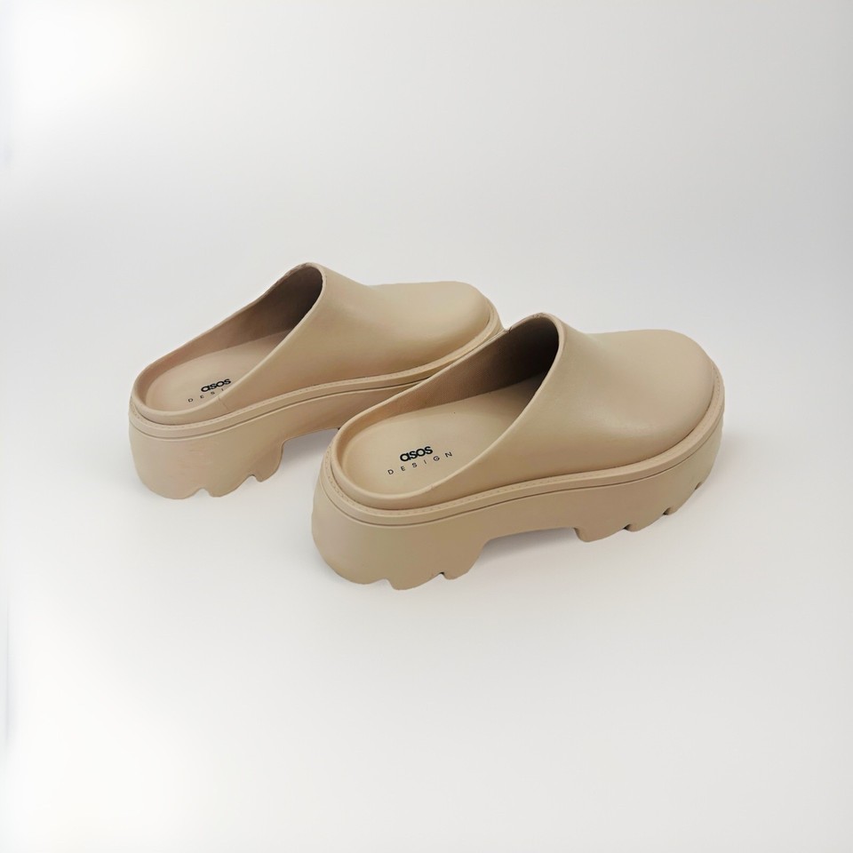 ASOS Tan Beige Clog Mule Women’s SZ 8 BOHO Chunky Platform Hard to find ...