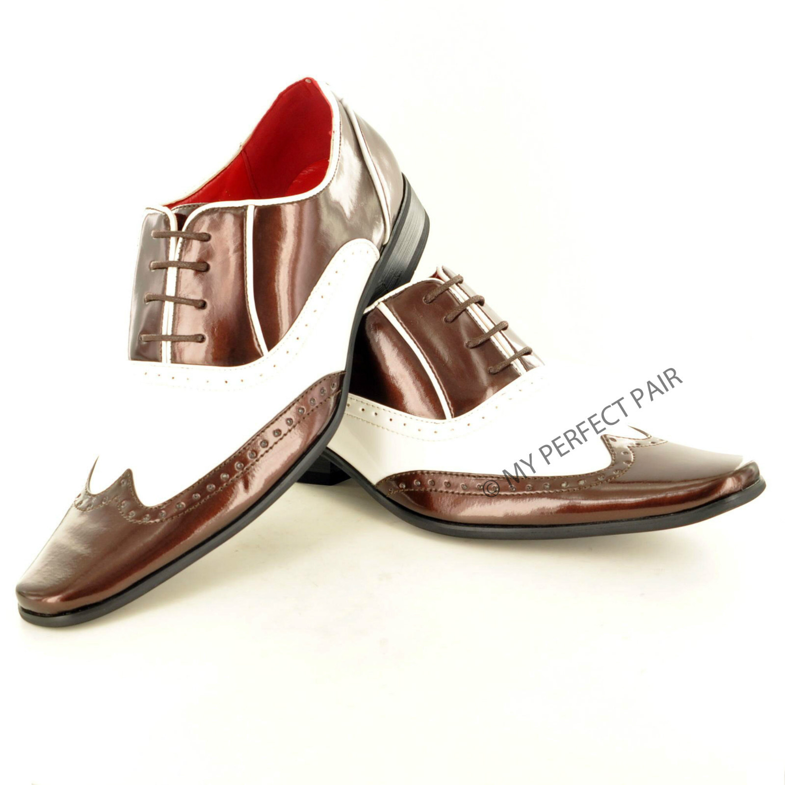 Mens Black Brown White Funky Pointed Winkle Pickers Brogue Patent Shoes ...