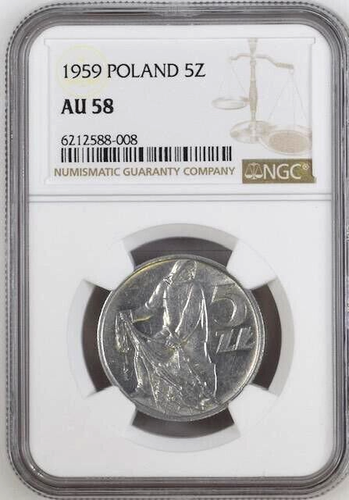 Poland 5 Zloty 1959 NGC AU 58 Aluminum Fisherman | eBay