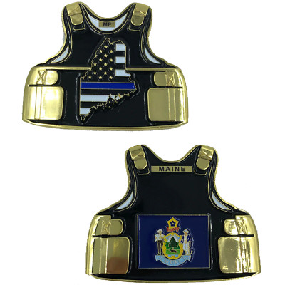 Maine LEO Thin Blue Line Police Body Armor State Flag Challenge Coins B ...