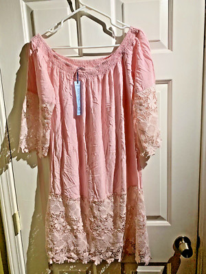Solitaire Swim cover Up Pink With Lace Trim Size Medium Swimwear | eBay